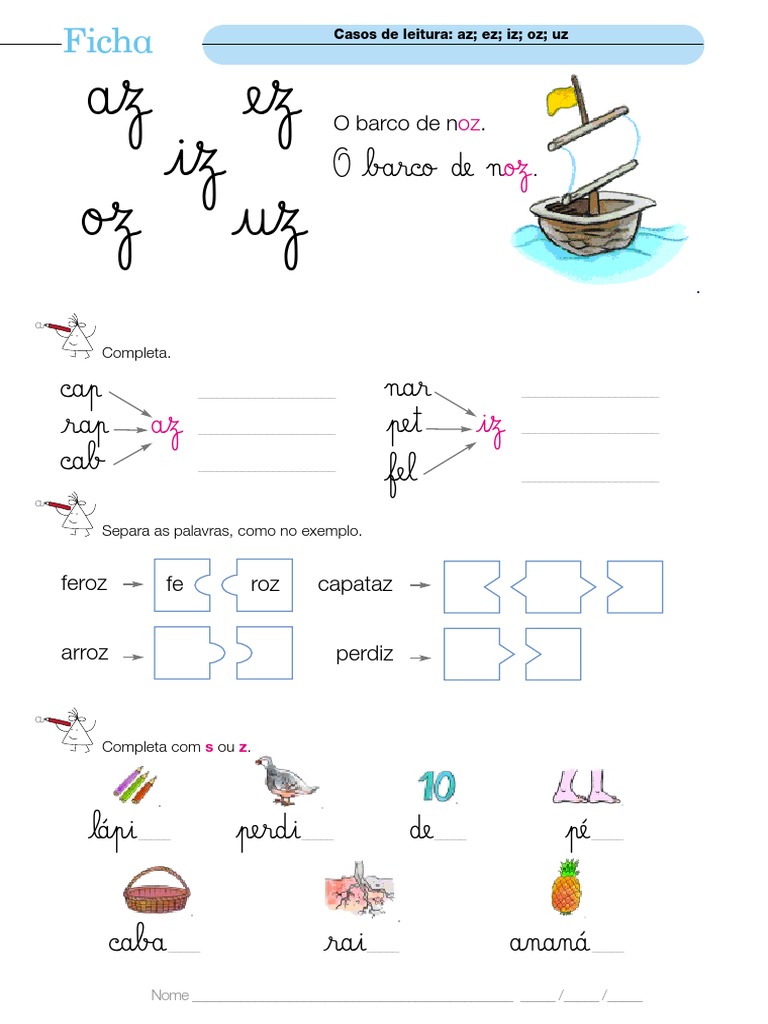 Ficha Casos Leitura Az Ez Iz Oz Uz 1 | PDF