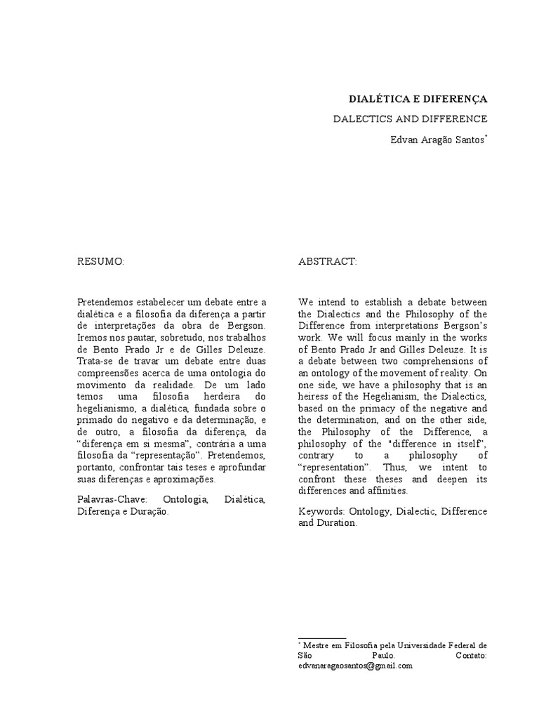 Dialética - Diferença | PDF | Georg Wilhelm Friedrich Hegel | Henri Bergson