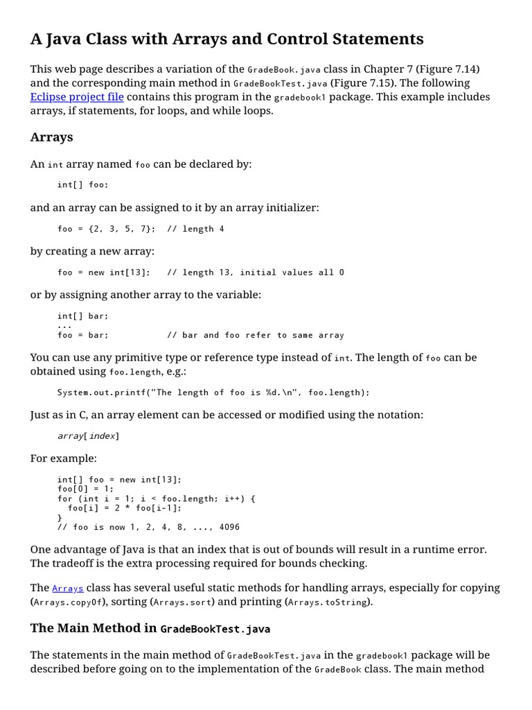 A Java Class With Arrays and Control Statements | PDF | Array Data Structure | Integer (Computer ...