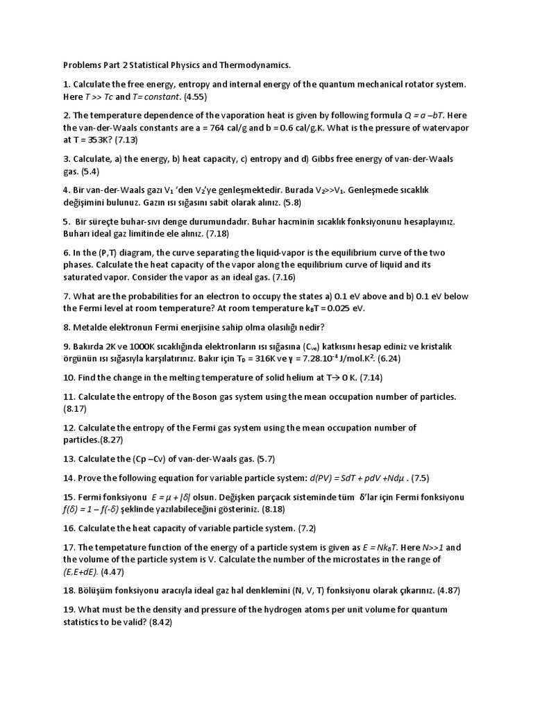Statistical Physics. Problems PII. | PDF