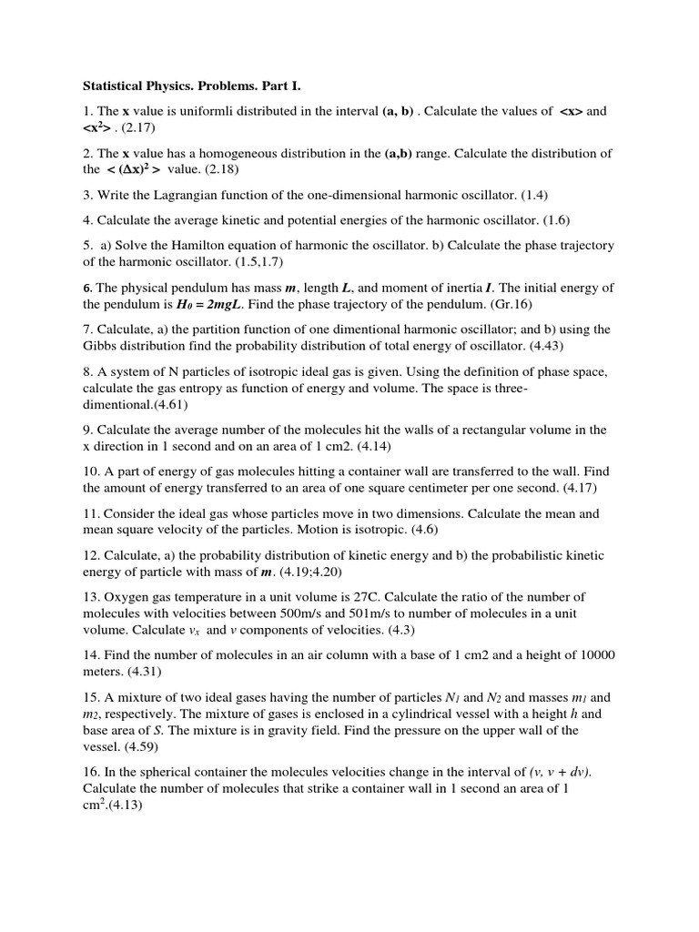 Statistical Physics. Problems PI. | PDF | Gases | Temperature