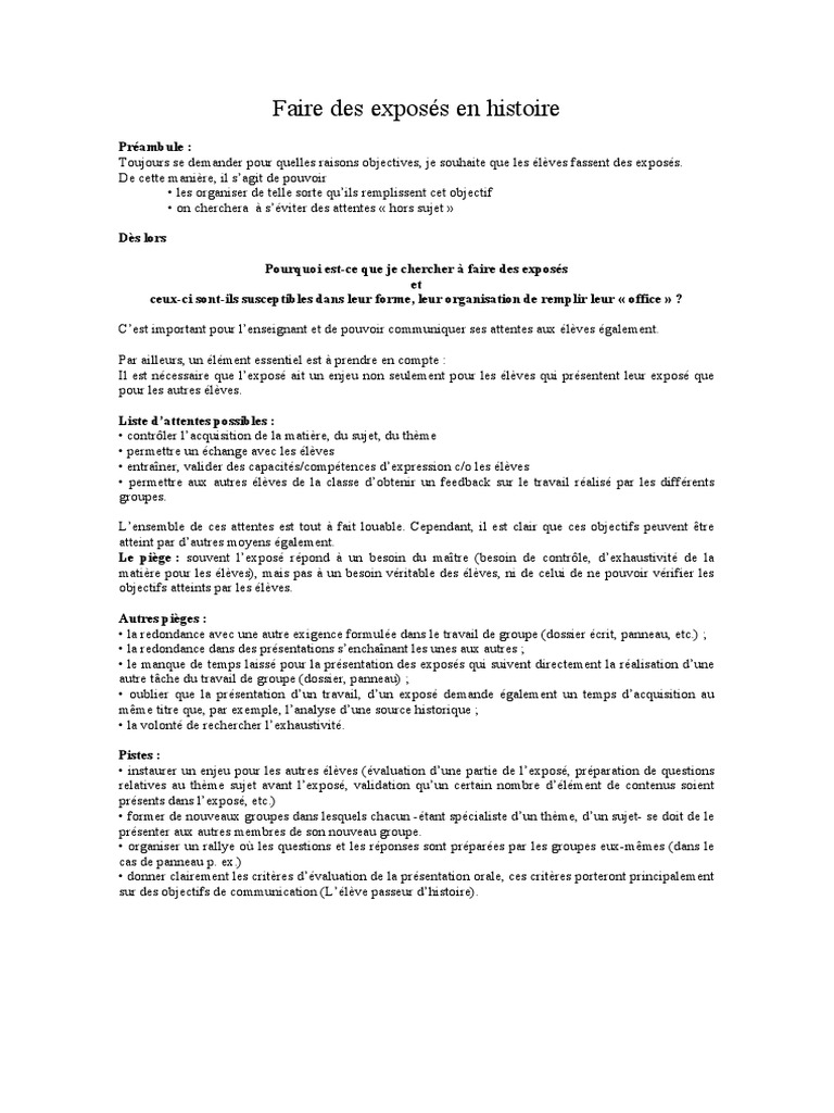 Guide pour exposés en histoire scolaire | PDF | Rhétorique | Discours ...