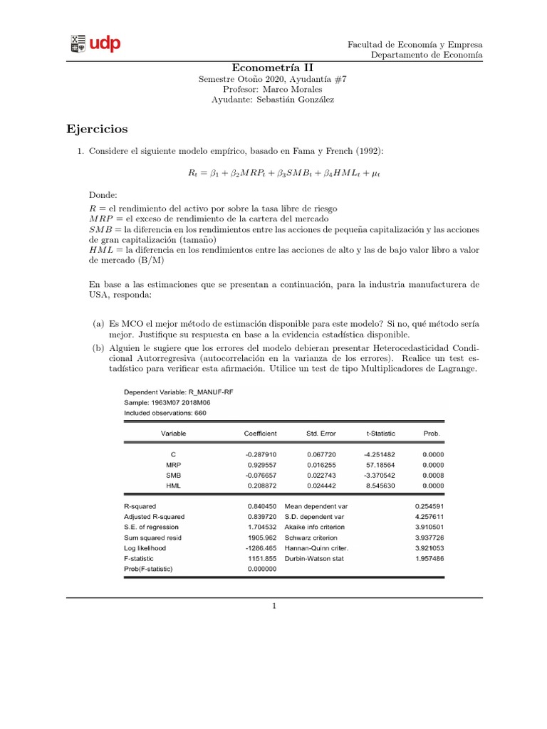 Ayudantía #7 - Econometría II (Otoño 2020) - 1 | PDF