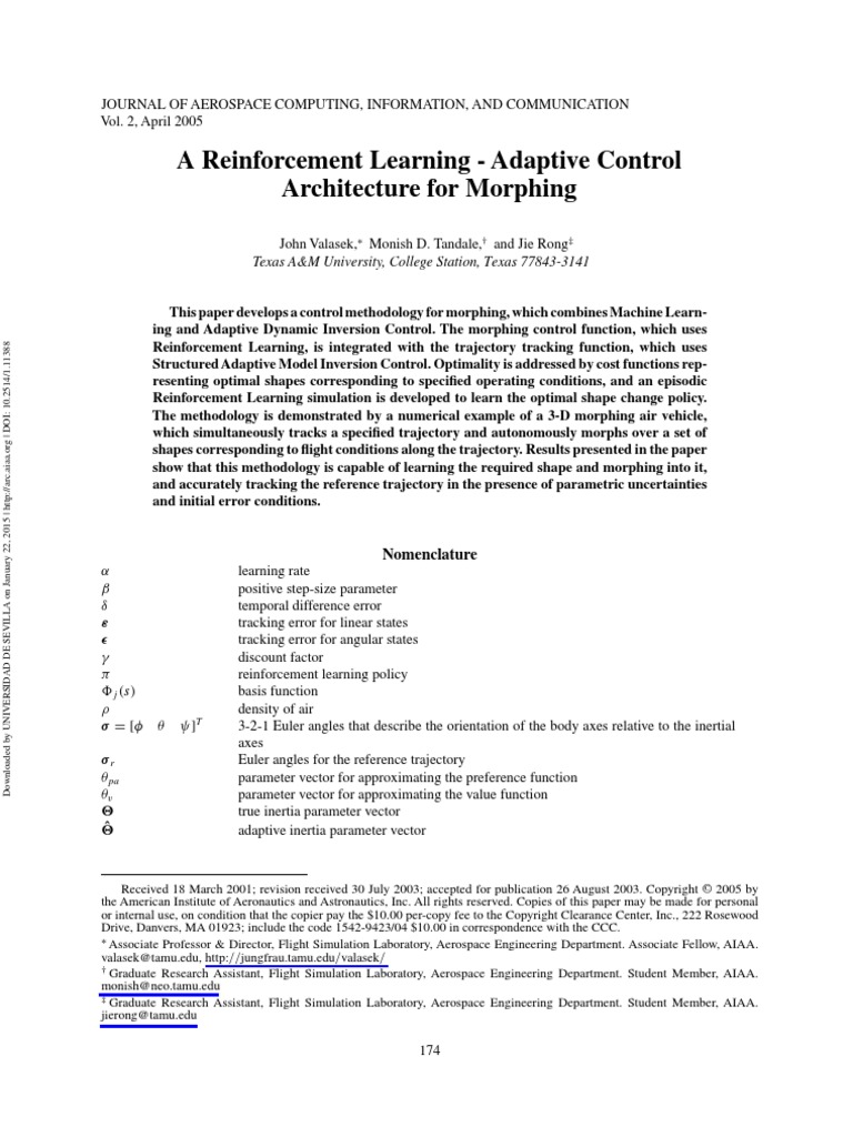 A Reinforcement Learning - Adaptive Control Architecture For Morphing | PDF | Euclidean Vector ...
