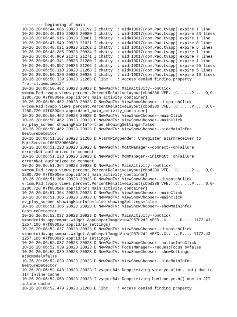 Log Entries Tracking App Usage and System Events for com.Pad.tvapp on Redmi 5A | PDF | Databases ...
