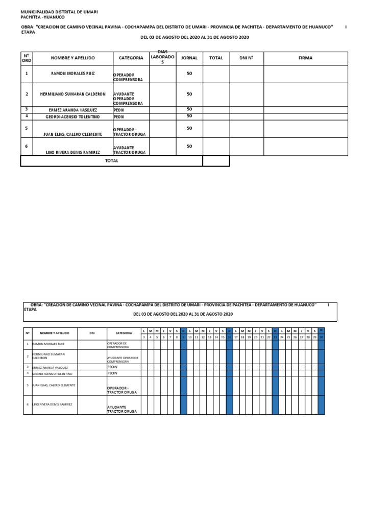 Cuadro de Control de Obreros | PDF Cuadro de Control de Obreros | PDF