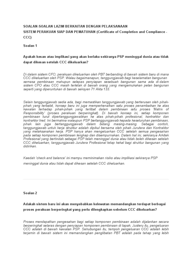 Certificate of Completion and Compliance - CCC | PDF