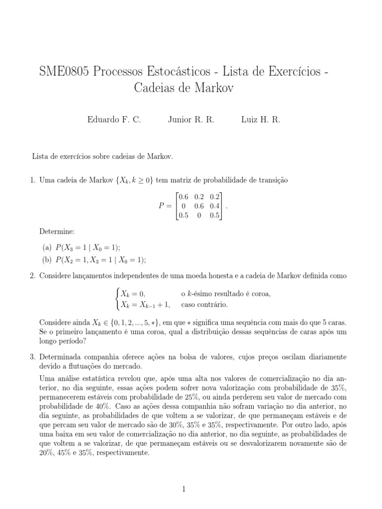 Cadeia Mkov Discreto PDF | PDF
