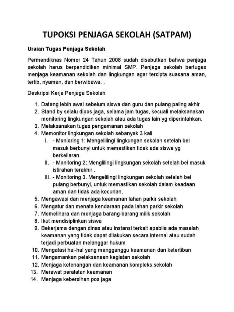 Tupoksi Penjaga Sekolah | PDF