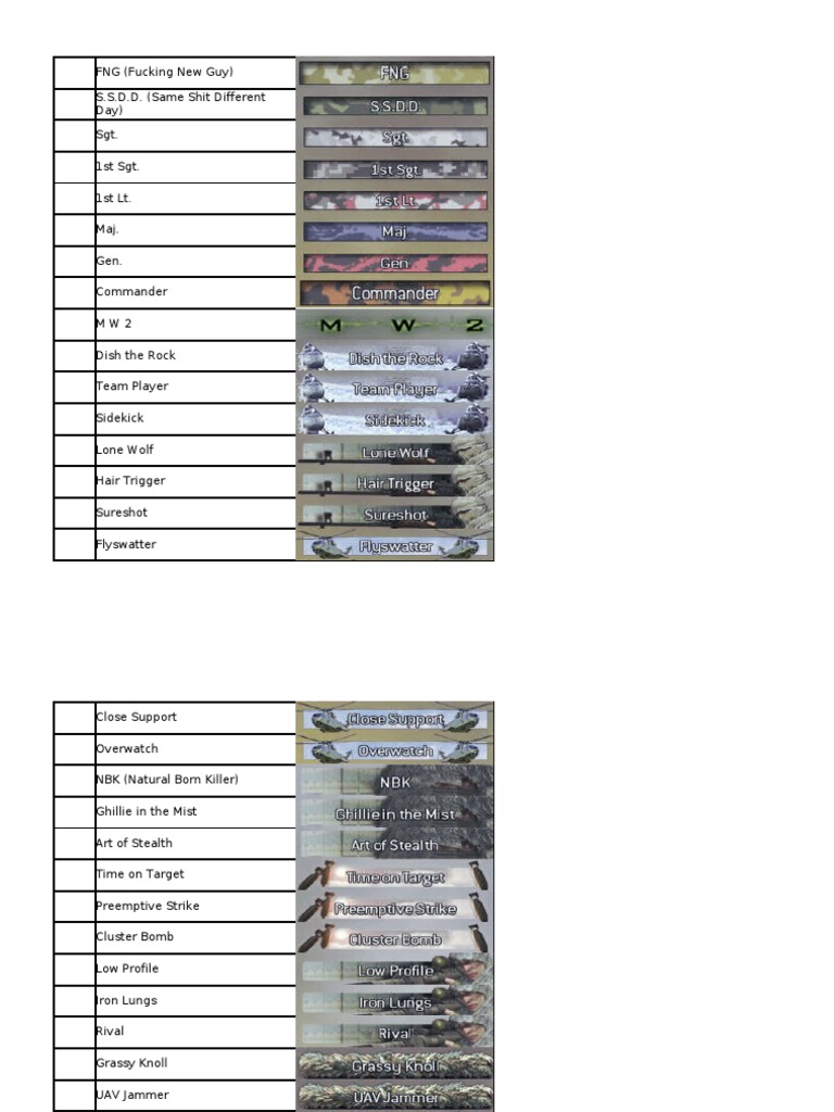 TECHJAWA Modern Warfare 2 Titles Emblems Checklist Version 0.5 | PDF ...