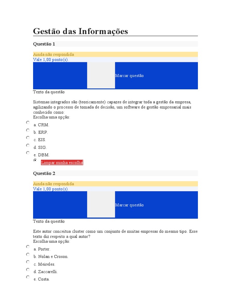 Prova Gestão Das Informações | PDF | Informação | Sistema de informação