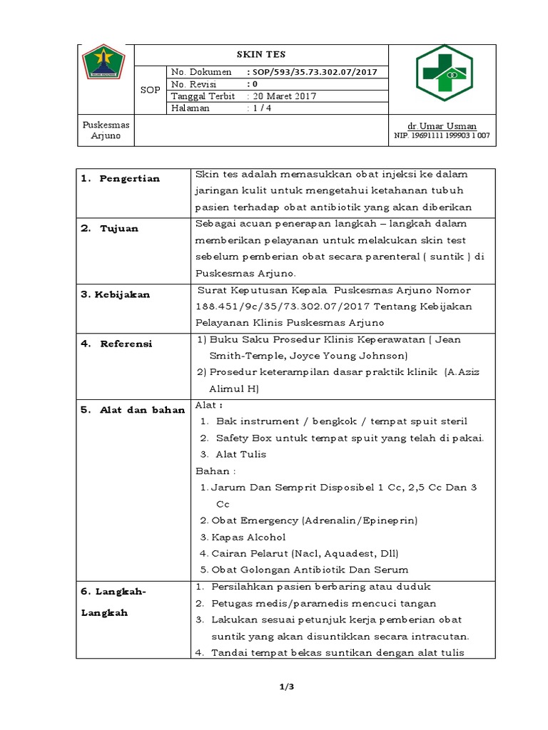 Prosedur Skin Test Antibiotik | PDF | Pengembangan Diri | Kesehatan ...