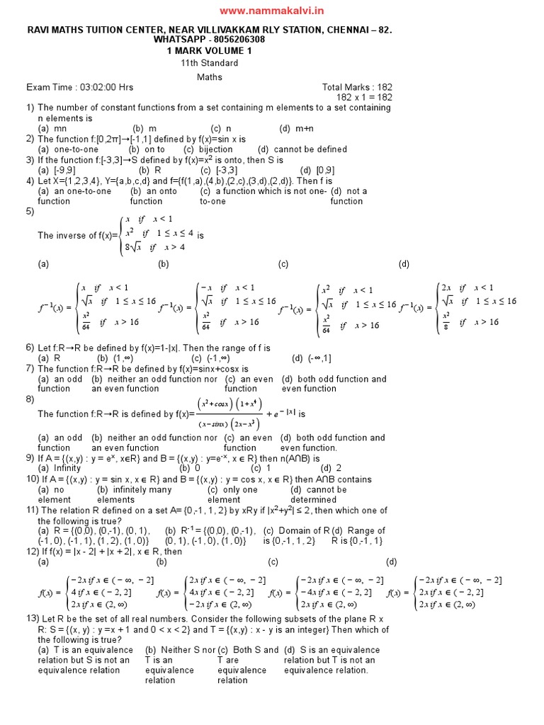 Namma Kalvi 11th Maths Book Back and Creative Questions em 219385 | PDF ...