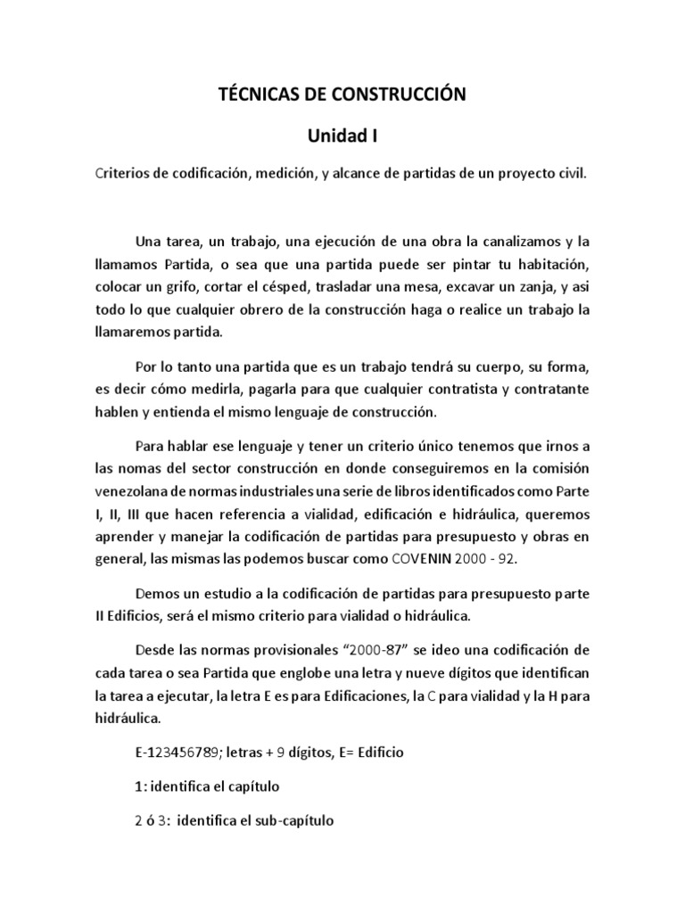 Técnicas de Construcción Unidad I Clase 1 | PDF