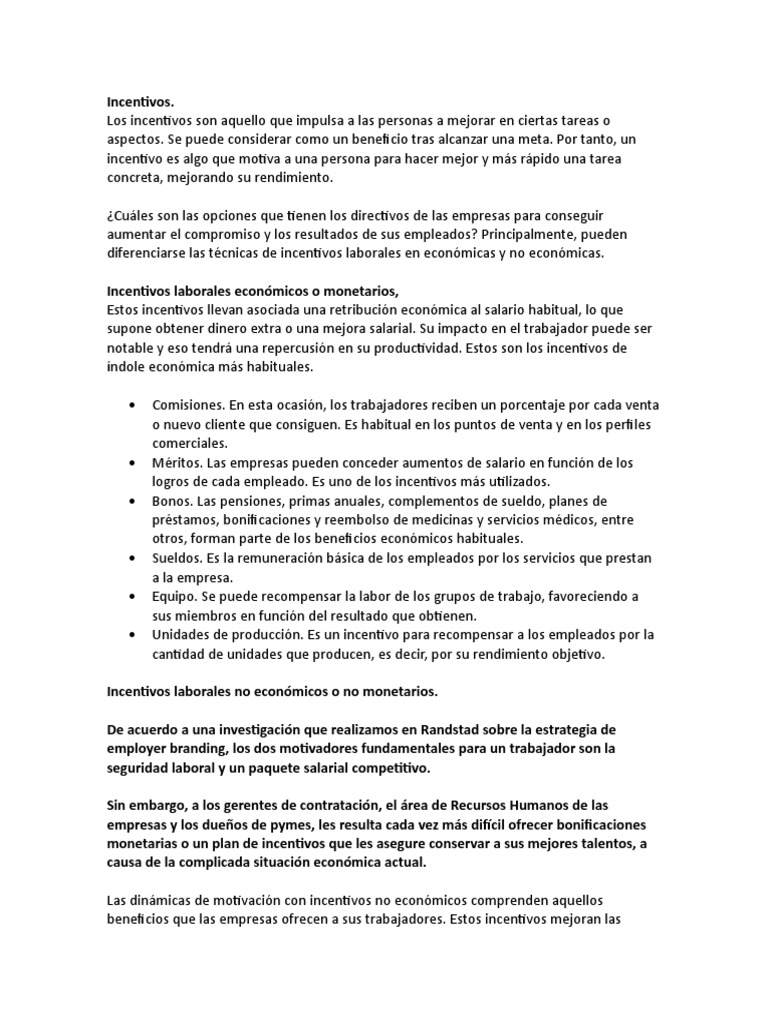 Tipos de Incentivos Laborales Efectivos | PDF | Salario | Economias