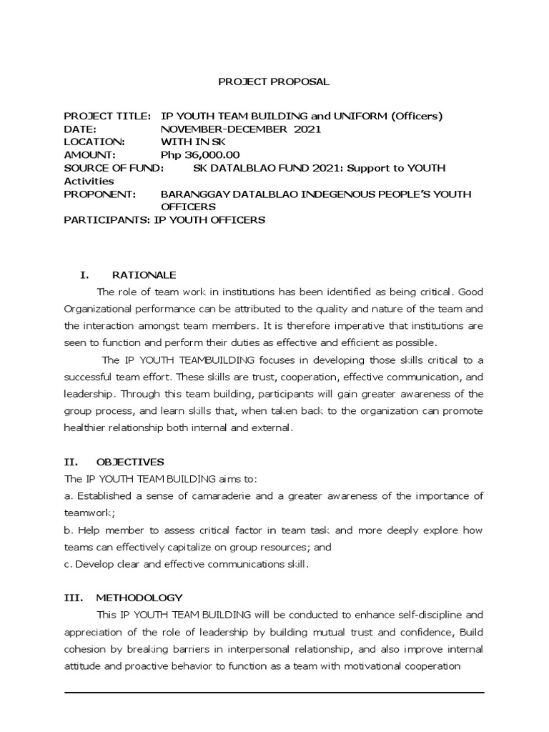 IP Youth Team Building Proposal | PDF | Social Psychology | Behavioural ...