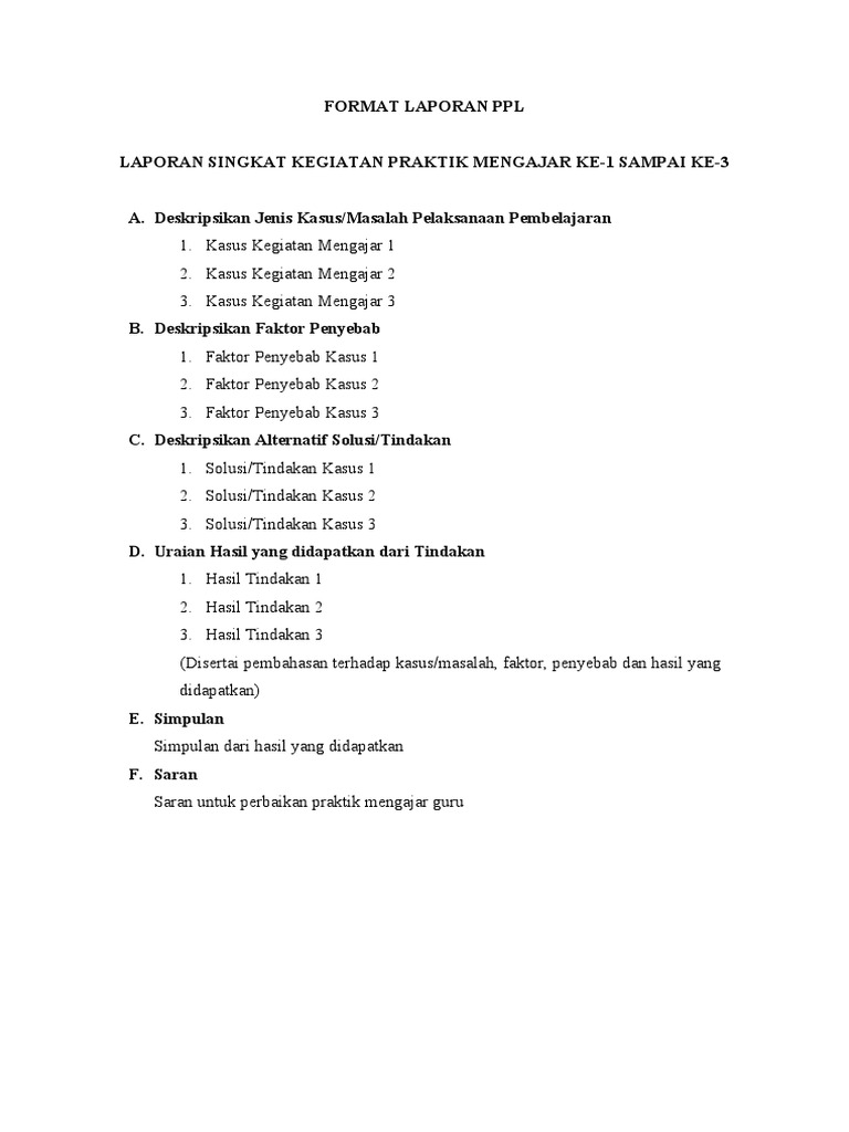 Format Laporan PPL 2022 (Untuk Mahasiswa) | PDF