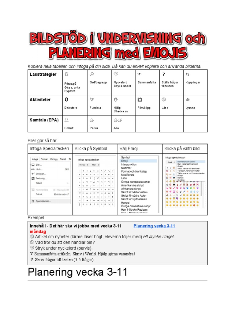 Planering Vecka 3-11: Kopiera Hela Tabellen Och Infoga På Din Sida. Då ...