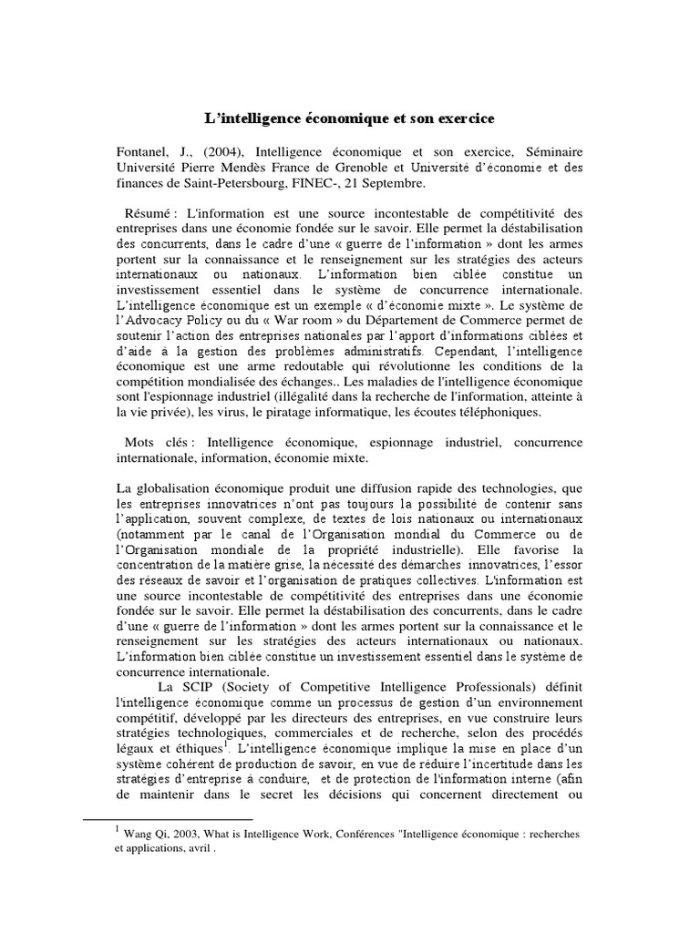 Intelligence Économique et Compétitivité | PDF | Espionnage | Sécurité