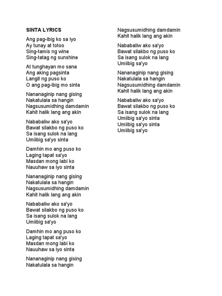Sinta Lyrics | PDF