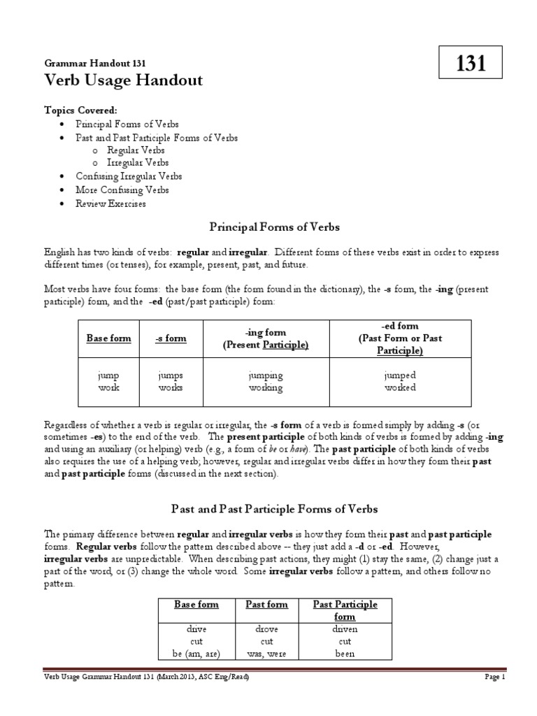 131 Verb Usage | PDF | Verb | Grammatical Tense