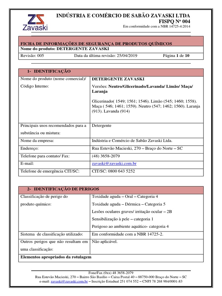 Fispq Detergente | PDF | Embalagem e rotulagem | Asma