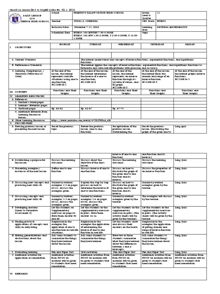 GENMATH DLL Week9 | PDF | Function (Mathematics) | Learning