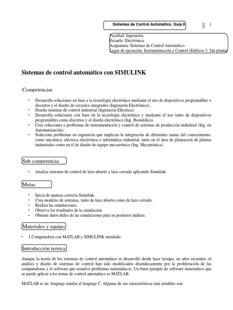 Simulación de sistemas de control con Simulink | PDF | Matlab | Electrónica