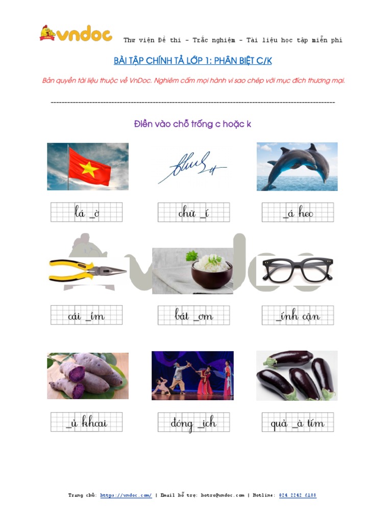 Bai Tap Chinh Ta Lop 1 Phan Biet C K | PDF