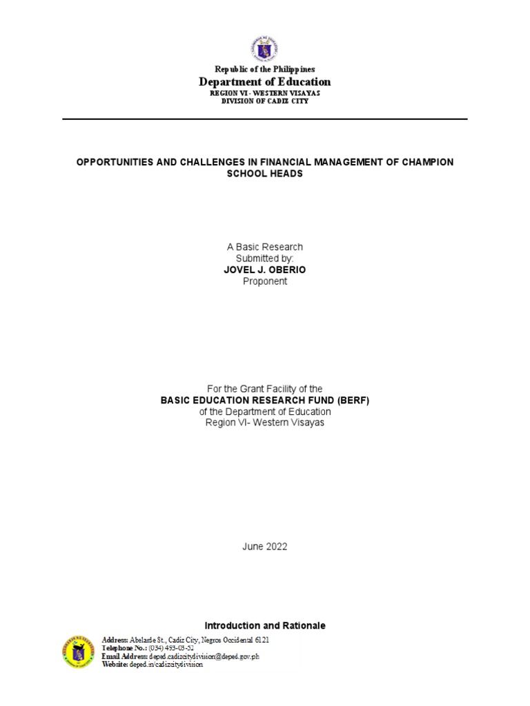 Jovel J. Oberio Basic Research BERF 2022 | PDF | Financial Literacy ...