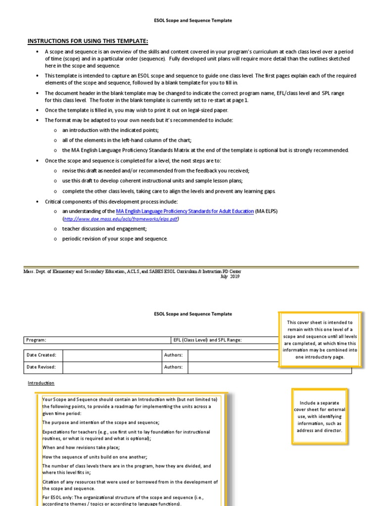 Esl Scope Sequence Template | PDF | English As A Second Or Foreign Language | Curriculum