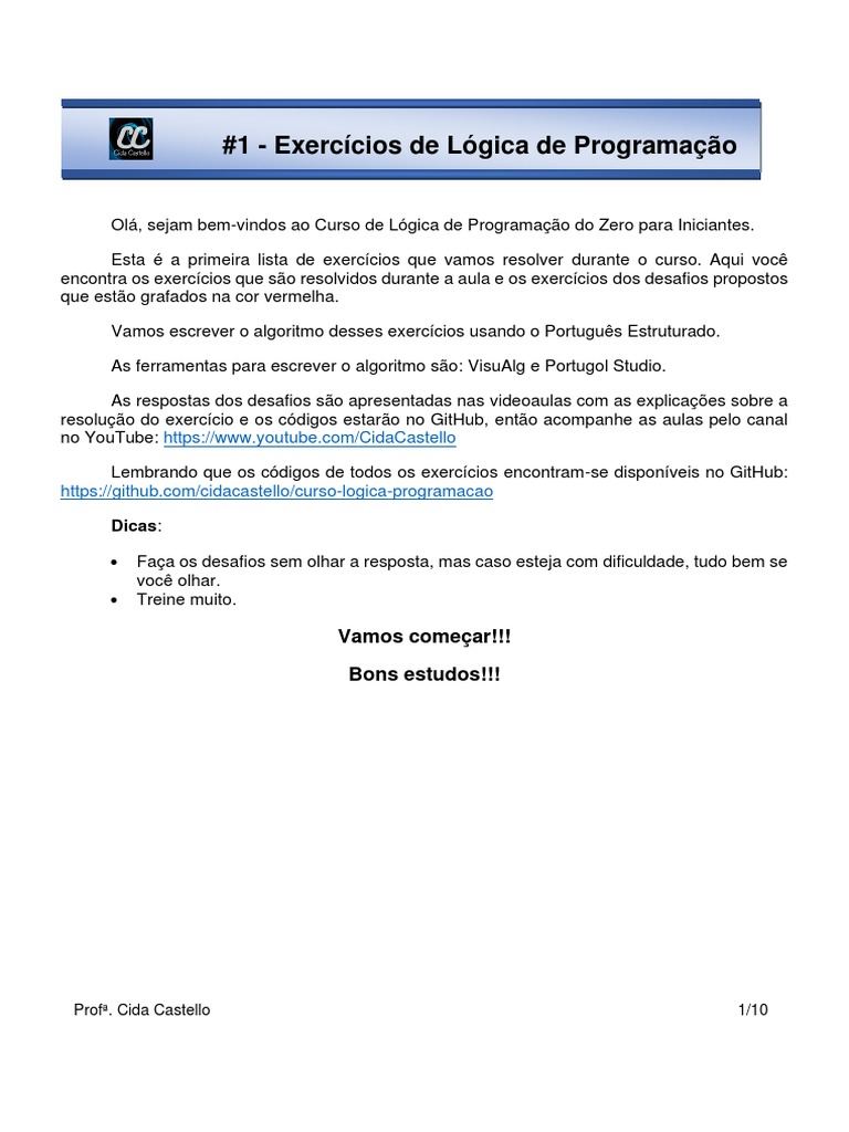 3PrimeiraListaExercicios CLP | PDF | Algoritmos | Programação de ...