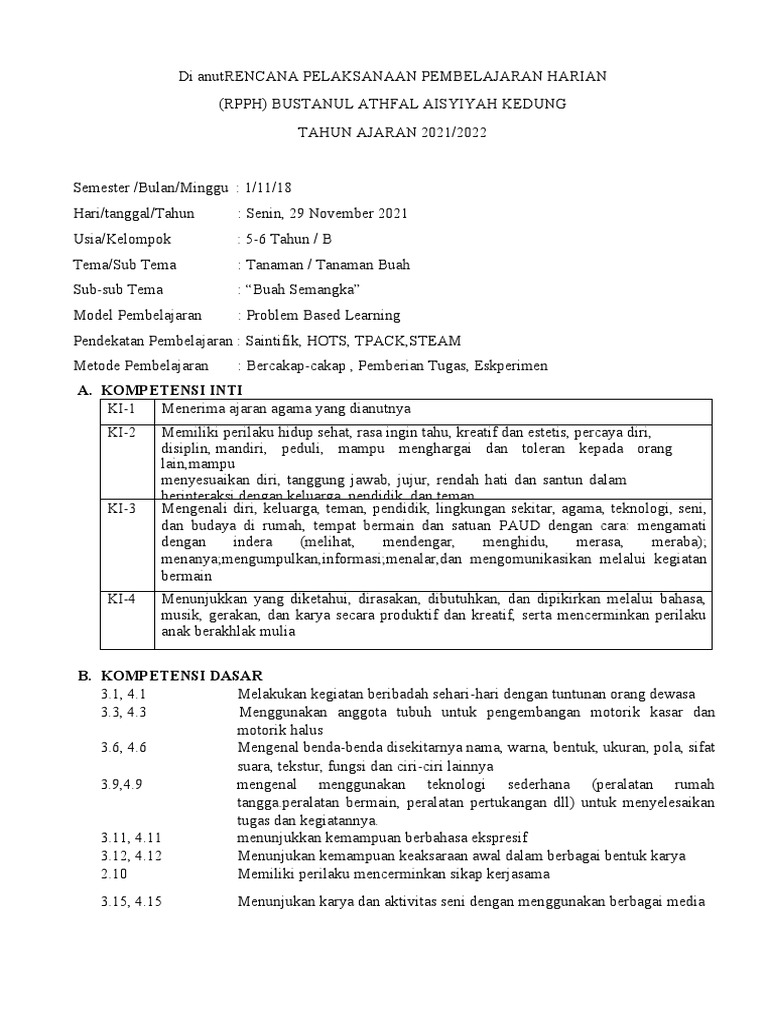 Contoh RPPH Ukin | PDF