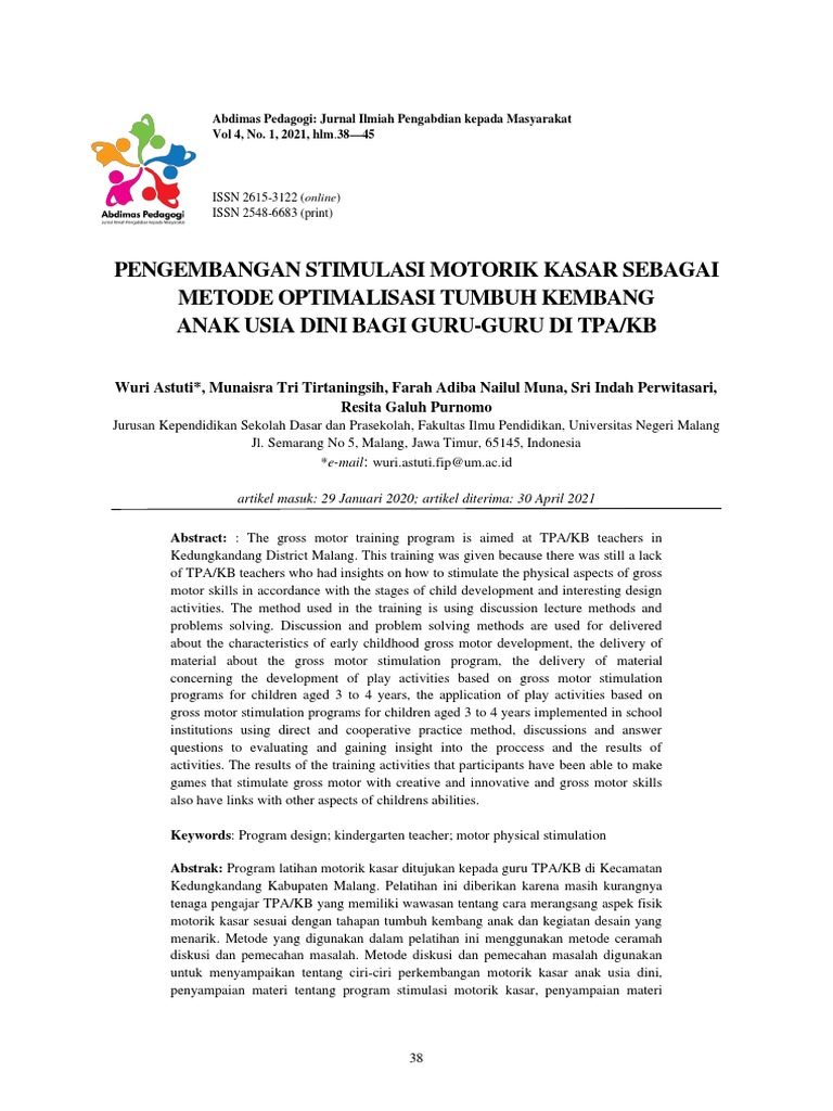 Pengembangan Stimulasi Motorik Kasar Sebagai Metode Optimalisasi Tumbuh Kembang Anak Usia Dini ...