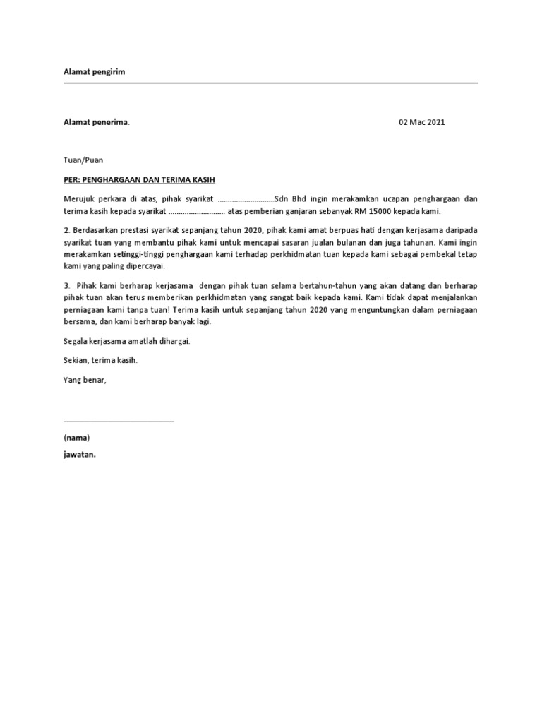 Contoh Surat Penghargaan | PDF