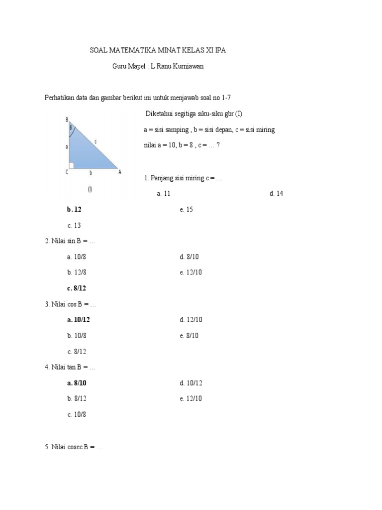 Soal Matematika Minat Kelas Xi Ipa | PDF