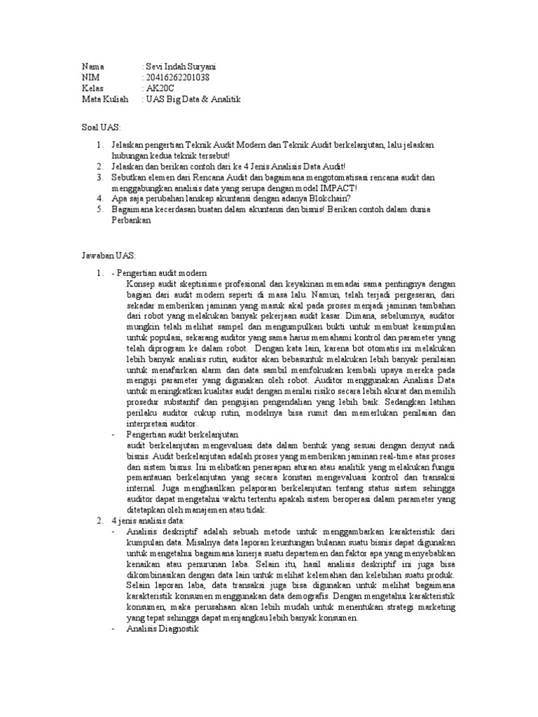 Sevi Indah Suryani - 20416262201038 - UAS BIG DATA - AK20C | PDF