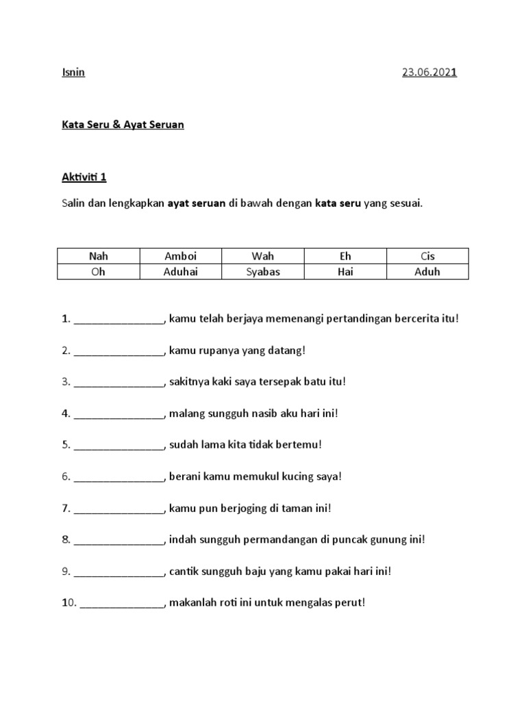 Kata Seru Dan Ayat Seruan | PDF