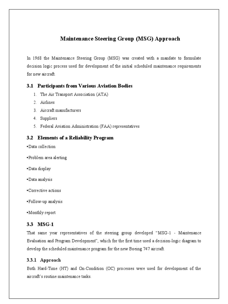 Maintenance Steering Group (MSG) Approach: 3.1 Participants From ...
