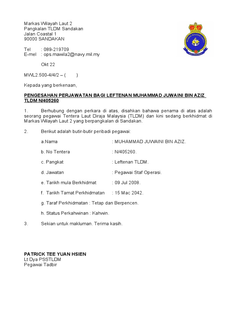 Surat Pengesahan Jawatan | PDF