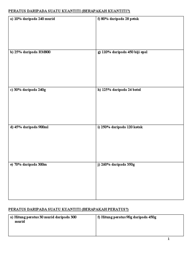 Matematik Tahun 5: Peratus Daripada Suatu Kuantiti | PDF