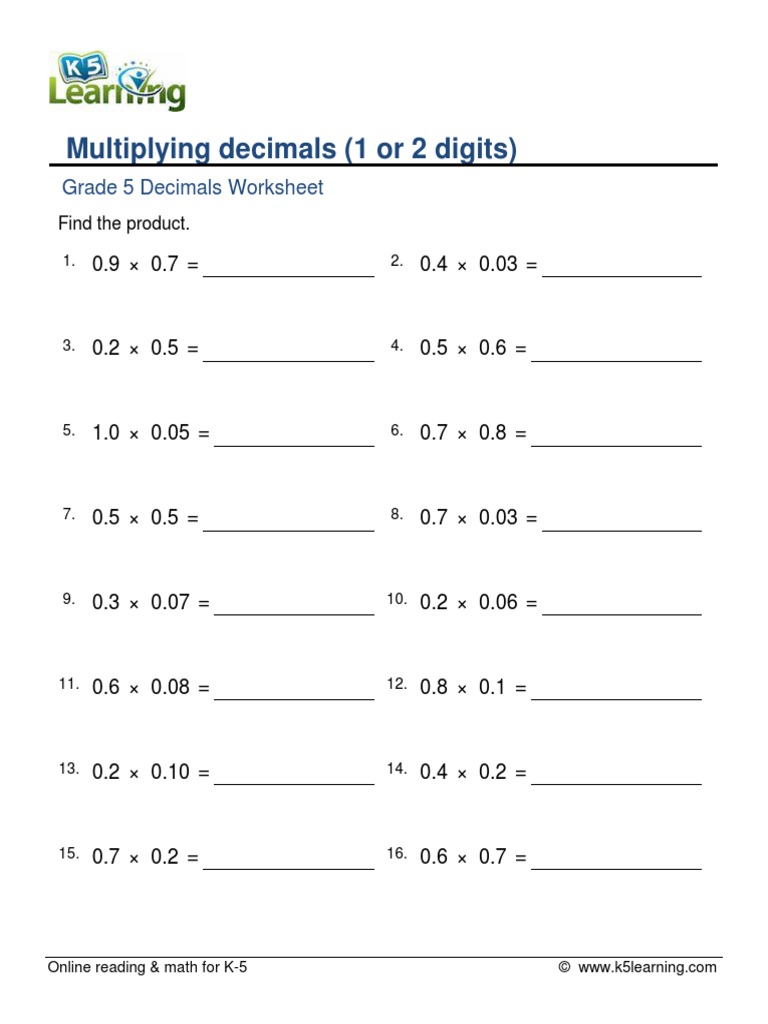Grade 5 Multiplying Decimals Mentally A | PDF