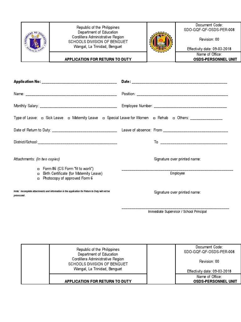 Application For Return To Duty | PDF | Business | Government