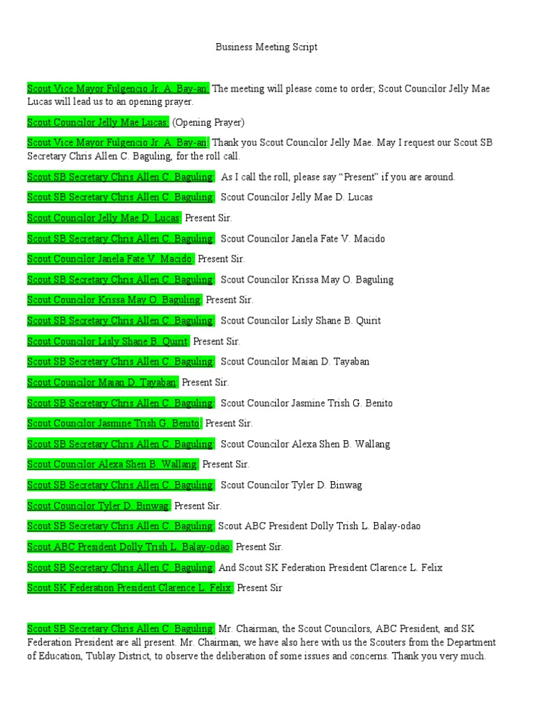Business Meeting Script for Scouts | PDF | Social Science