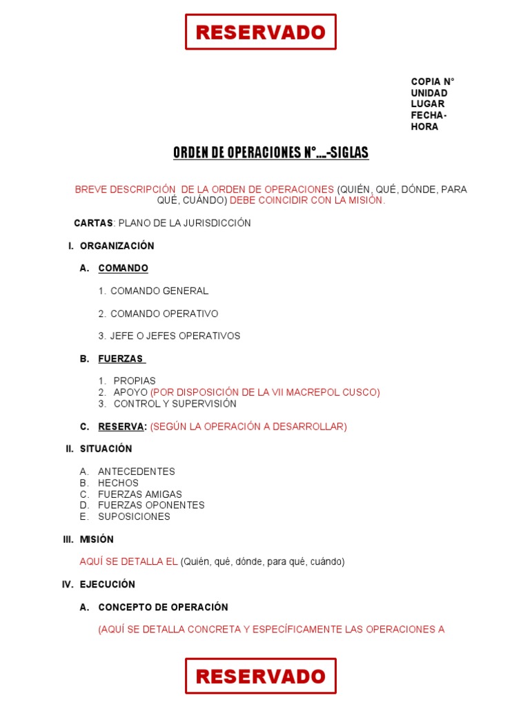 Modelo de Orden de Operaciones - Formato | PDF | Policía | Justicia