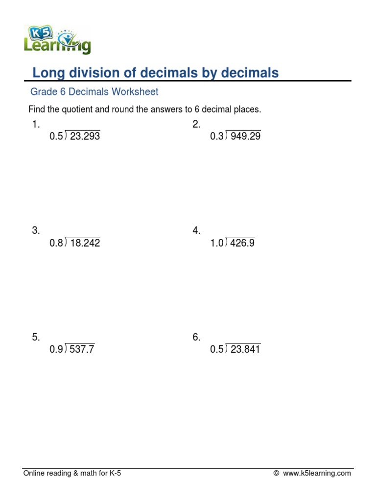 Grade 6 Dividing Decimals by 1 Digit Decimals D | PDF | Computers