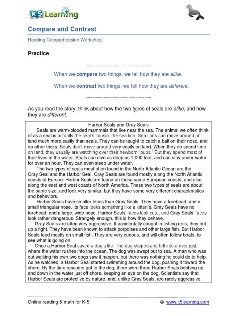 Grade 5 Compare Contrast C | Download Free PDF | Pinniped | Mammals