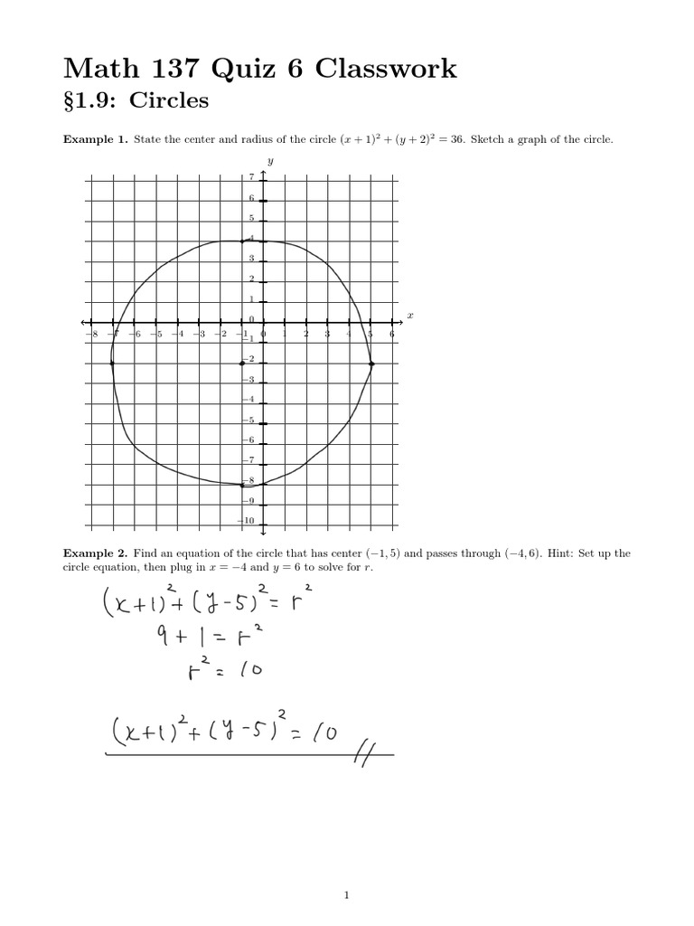 137 Quiz 6 Classwork | PDF | Summation | Ellipse