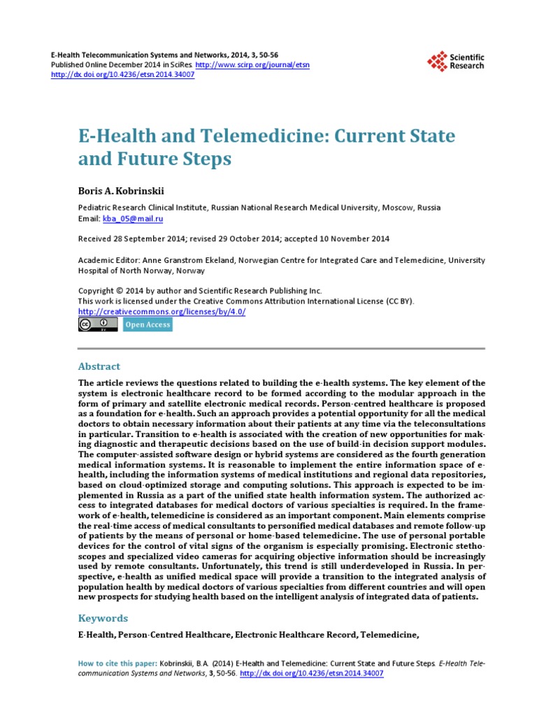 E-Health and Telemedicine Current State and Future | PDF | Electronic ...