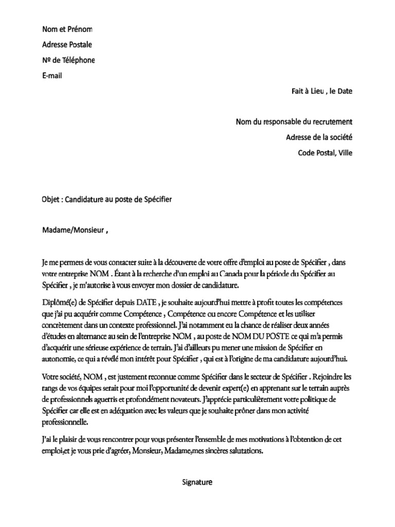 Lettre de Motivation Canada | PDF